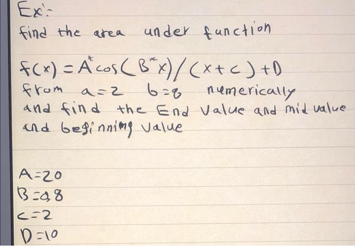Solved Ex: find the area under function f(x) = A²cos | Chegg.com