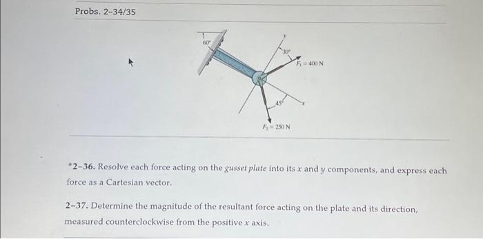 Solved '2-36. Resolve each force acting on the gusset plate | Chegg.com