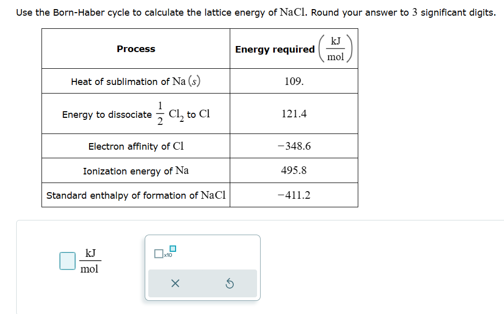 Solved Use the Born-Haber cycle to calculate the lattice | Chegg.com