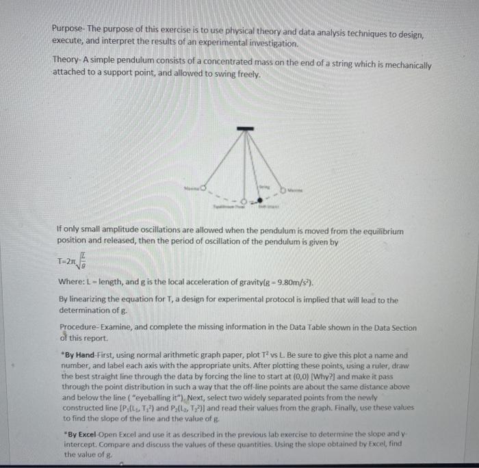 Purpose. The purpose of this exercise is to use | Chegg.com