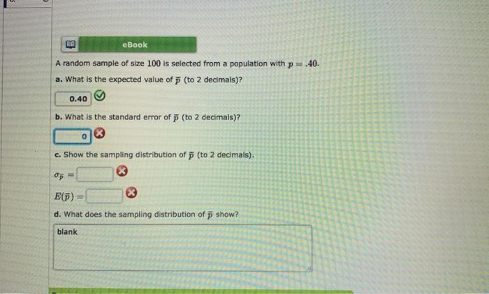 Solved eBook A random sample of size 100 is selected from a | Chegg.com