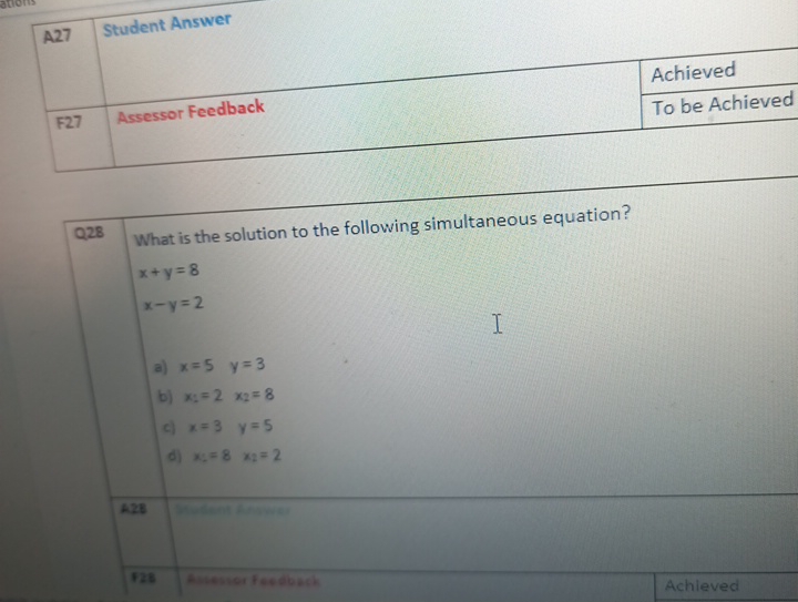 Solved \table[[,A27,Student Answer],[,,Achieved,],[,,To be | Chegg.com