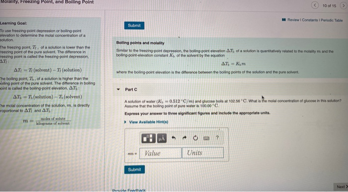 Solved Molality, Freezing Point, and Boiling Point 10 of 15 | Chegg.com