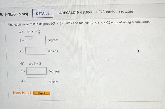 Solved Find each value of θ in degrees (0∘