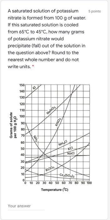 Solved A saturated solution of potassium 5 points nitrate is | Chegg.com
