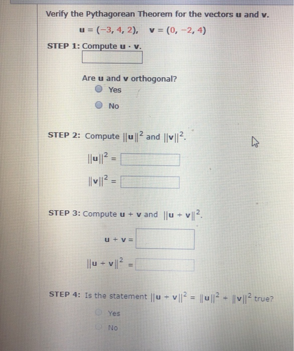 Solved Verify the Pythagorean Theorem for the vectors u and | Chegg.com