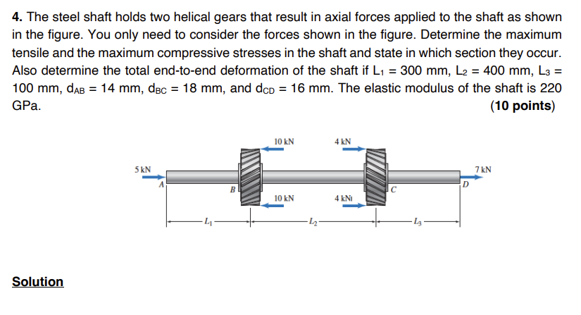 Solved The steel shaft holds two helical gears that result | Chegg.com