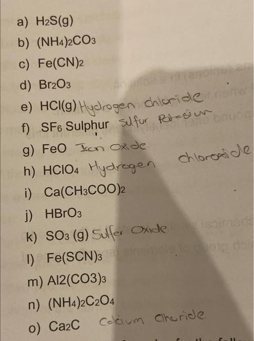 Solved Trois chloroxide a) H2S(g) b) (NH4)2CO3 c) Fe(CN)2 d) | Chegg.com