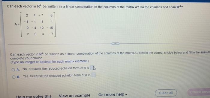 Solved Can each vector in R4 be written as a linear | Chegg.com