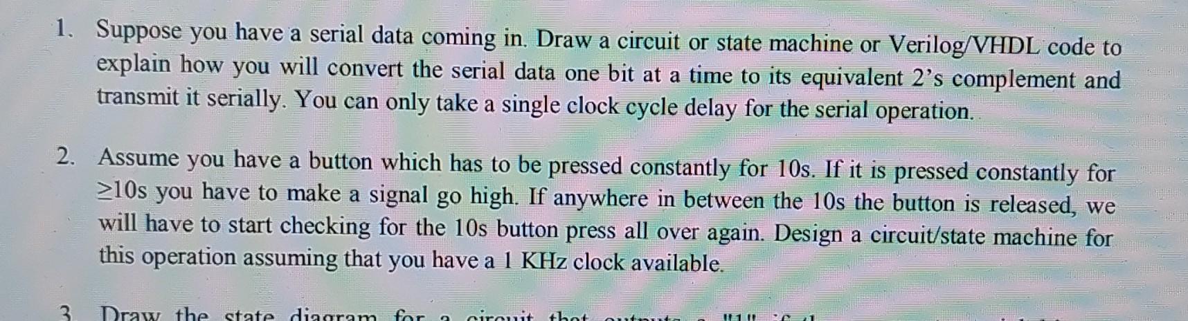 1. Suppose you have a serial data coming in. Draw a | Chegg.com