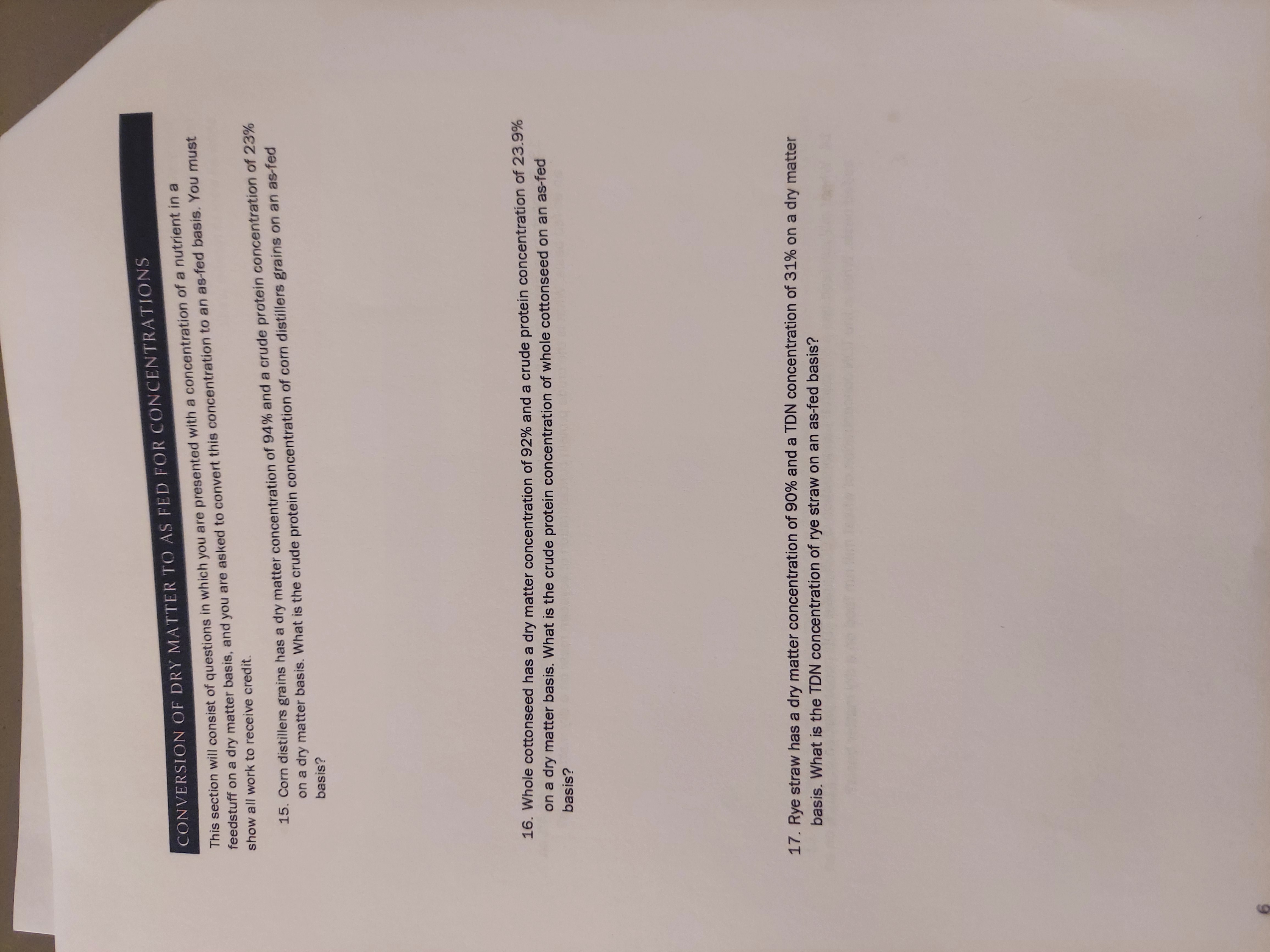 Solved CONVERSION OF DRY MATTER TO AS FED FOR CONCENTRATIONS | Chegg.com