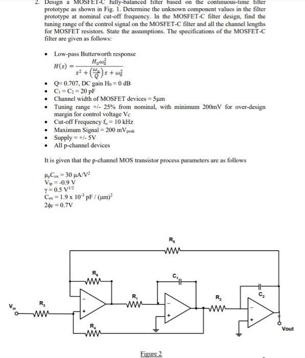 Solved 2. Design a MOSFE1-C fully-balanced filter based on | Chegg.com