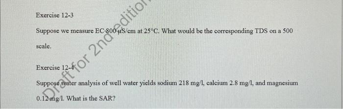 Solved Exercise 12-3 Suppose we measure EC800μS/cm at 25∘C. | Chegg.com