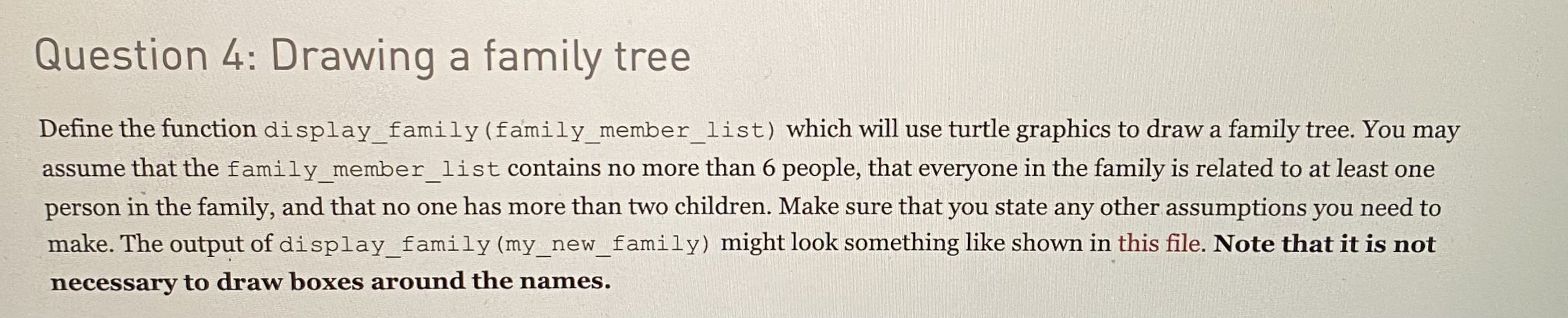Solved Question 4: Drawing a family treeDefine the function | Chegg.com