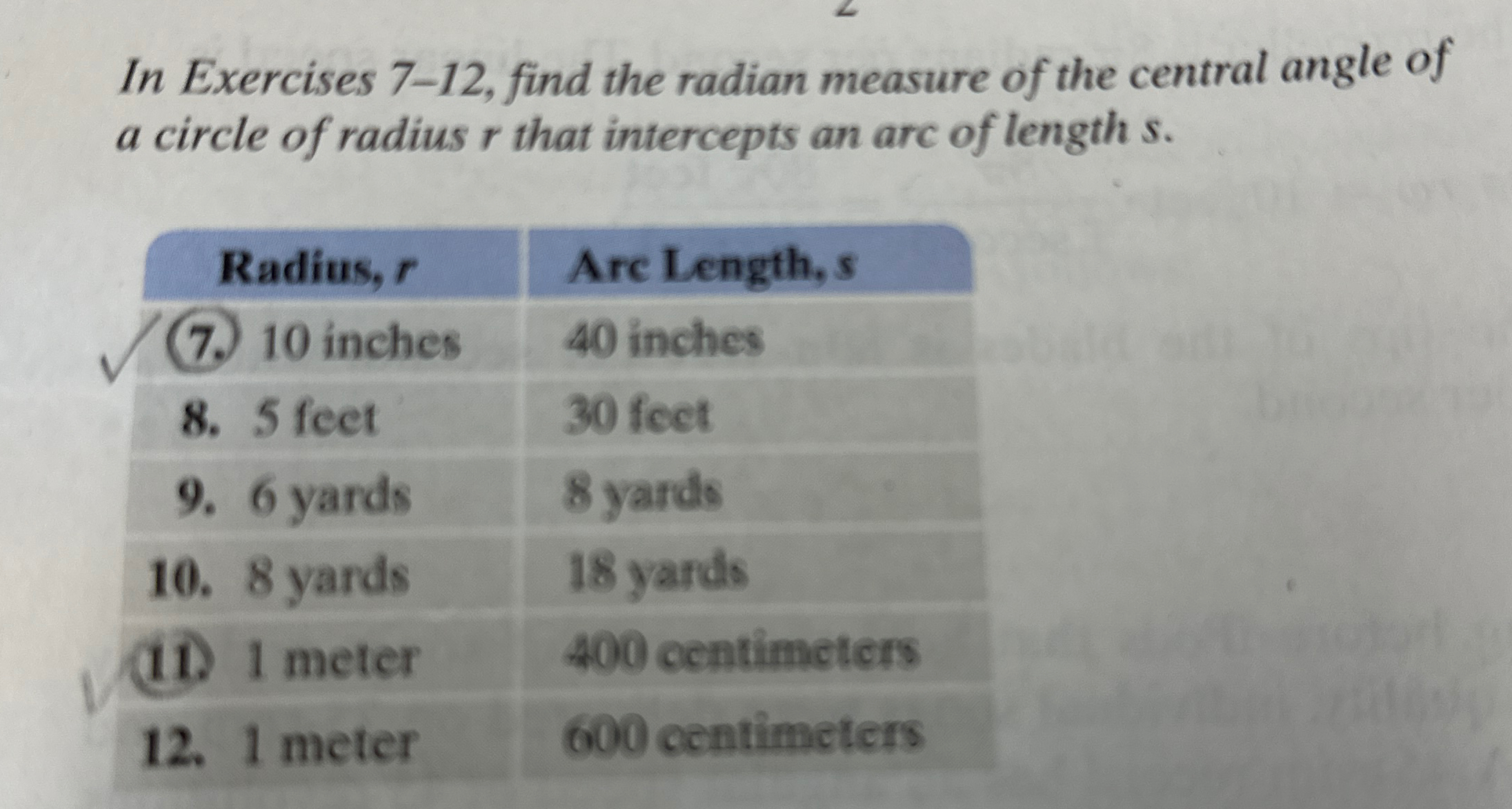 Solved In Exercises 7-12, ﻿find the radian measure of the | Chegg.com
