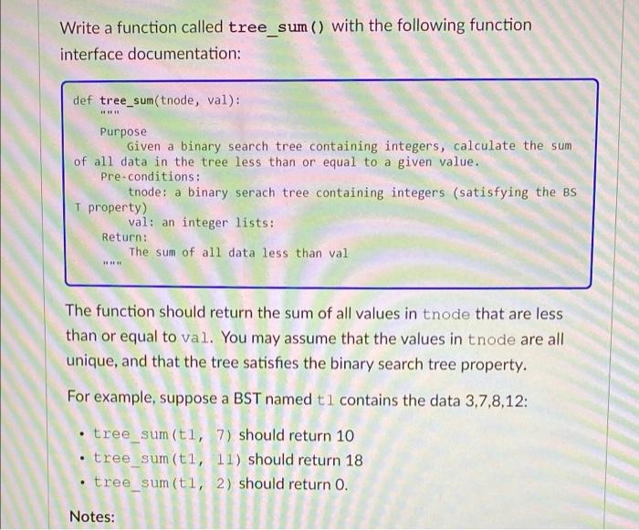 Solved Write a function called tree_sum () with the | Chegg.com