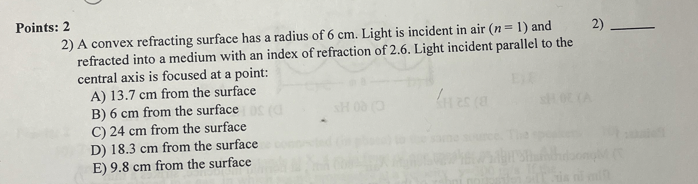 Solved Points 2a Convex Refracting Surface Has A Radius Of