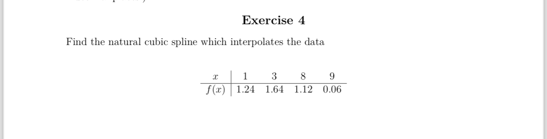 Solved Exercise 4Find the natural cubic spline which | Chegg.com