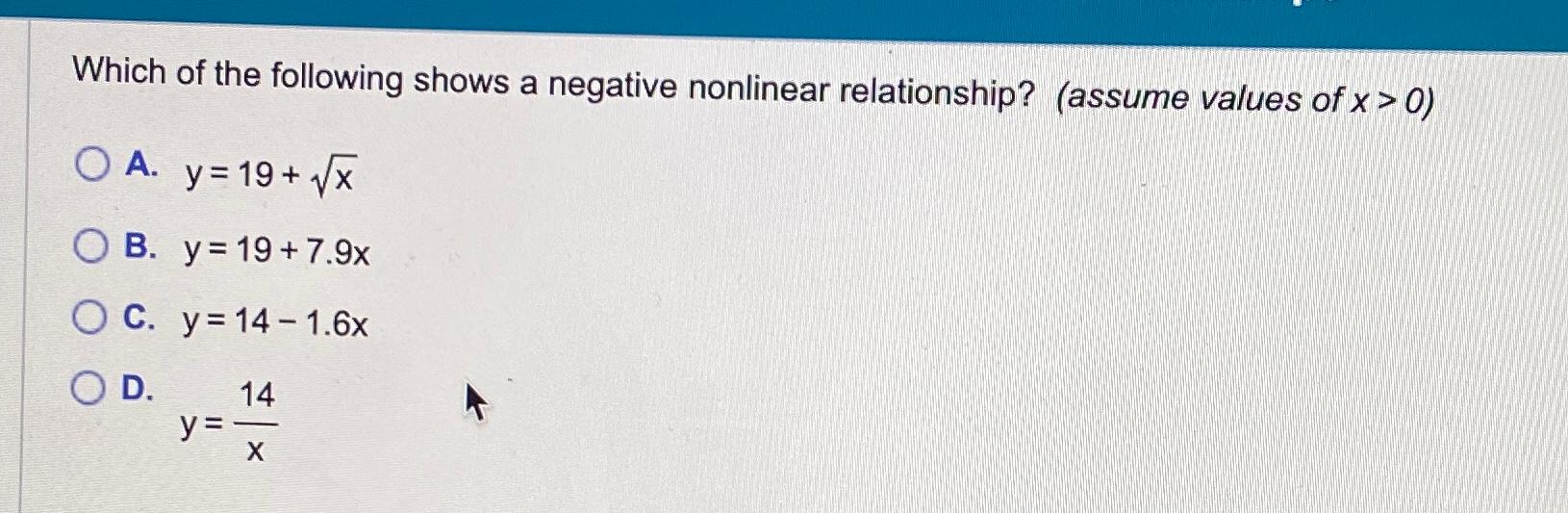 Solved Which of the following shows a negative nonlinear | Chegg.com
