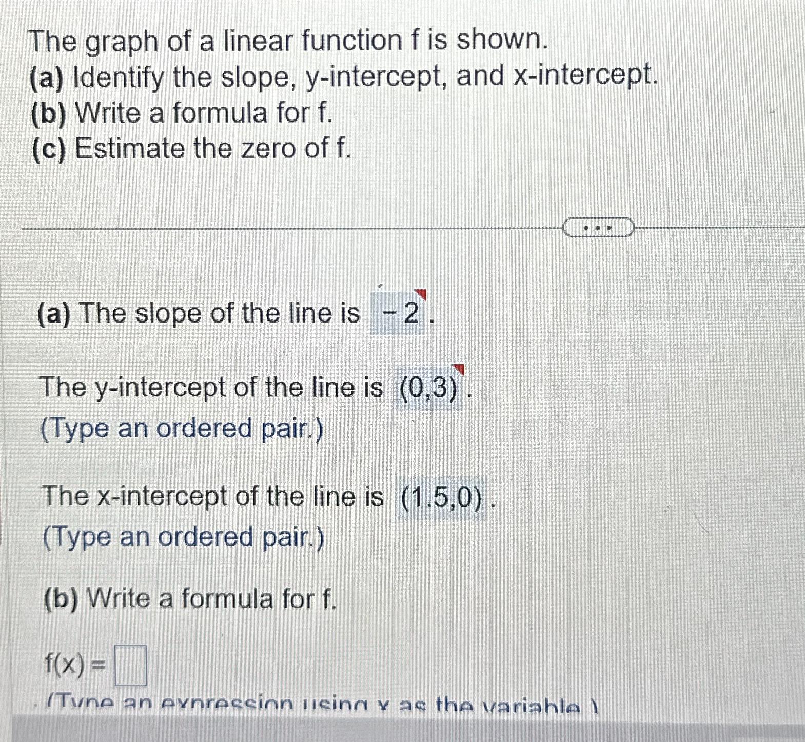 Solved The graph of a linear function f ﻿is shown.(a) | Chegg.com