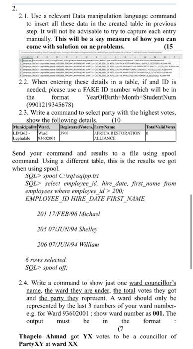 Solved 2.1. Use a relevant Data manipulation language | Chegg.com