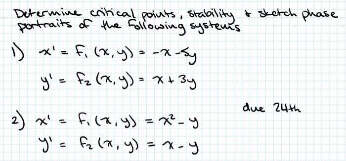 Solved Determine critical points, stability + sketch phase | Chegg.com