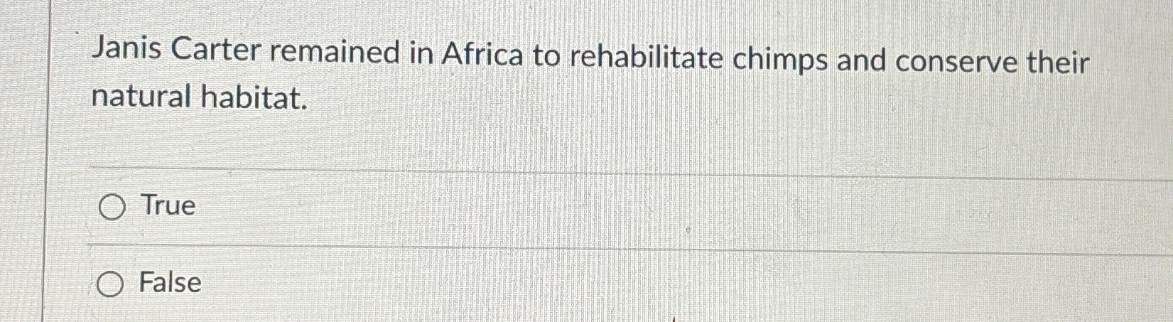 Solved Janis Carter remained in Africa to rehabilitate | Chegg.com