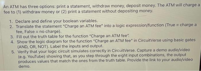 Solved An ATM has three options: print a statement, withdraw | Chegg.com