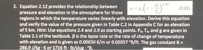 Solved 2. Equation 2.12 provides the relationship between | Chegg.com
