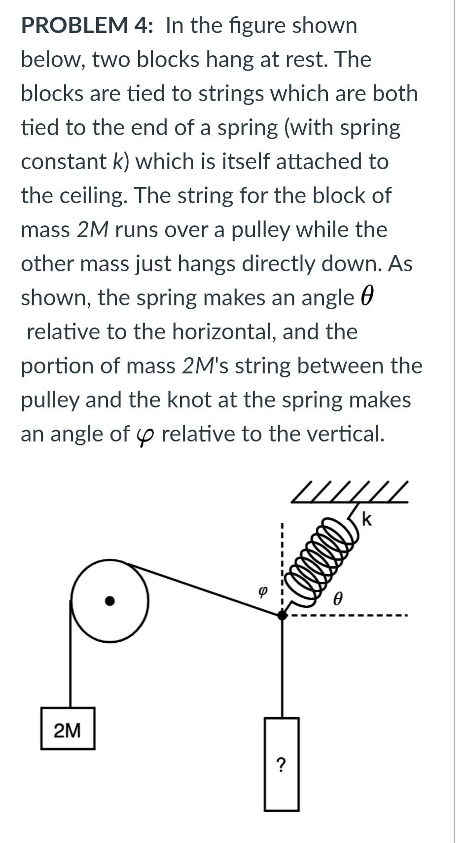 Solved PROBLEM 4: In the figure shown below, two blocks hang | Chegg.com