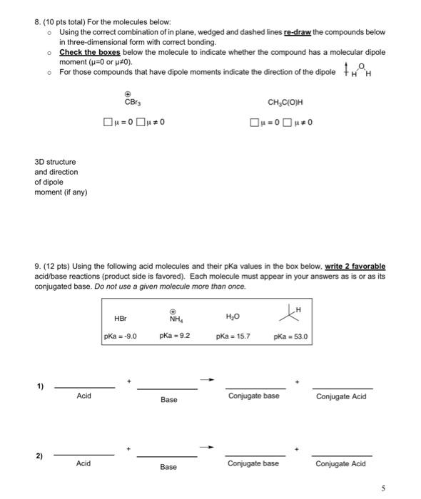 Solved 8. (10 pts total) For the molecules below: Using the | Chegg.com