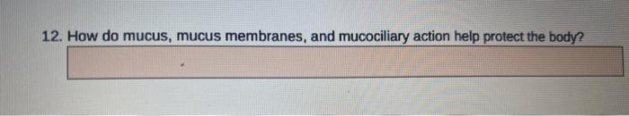 Solved 12. How do mucus, mucus membranes, and mucociliary | Chegg.com