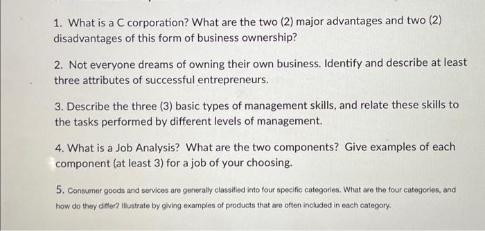 1. What is a C corporation? What are the two (2) | Chegg.com