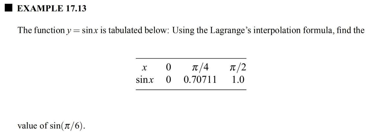 Solved EXAMPLE 17.13 The function y=sinx is tabulated below: | Chegg.com