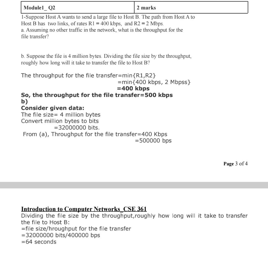 Solved Module1_02 2 marks 1-Suppose Host A wants to send a | Chegg.com