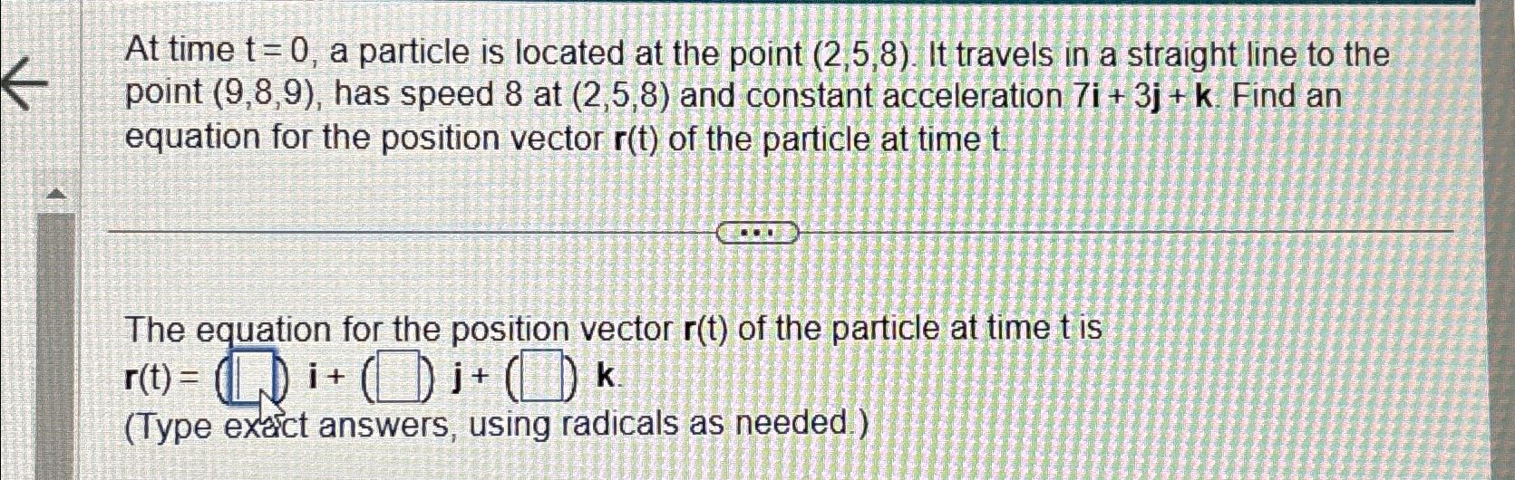 Solved At time t=0, ﻿a particle is located at the point | Chegg.com