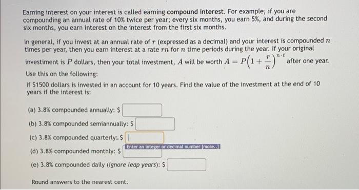 Solved Earning interest on your interest is called earning | Chegg.com