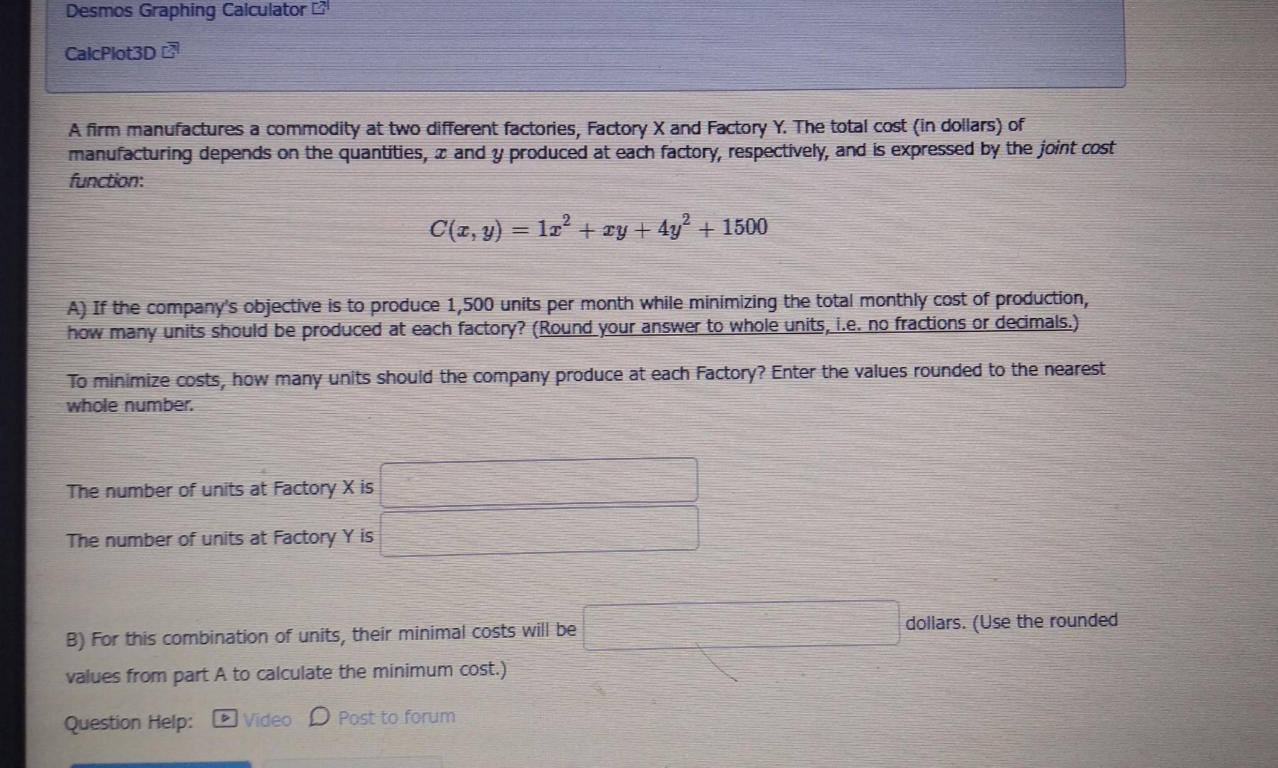 Solved Desmos Graphing Calculator CalcPlot3D A firm | Chegg.com