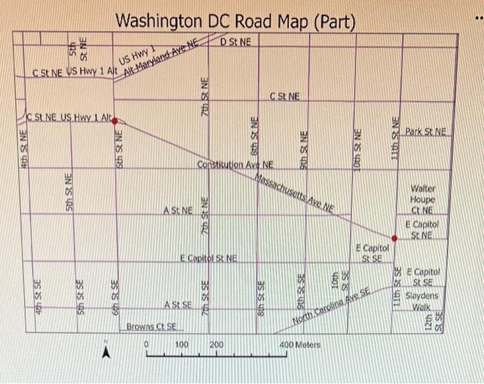 Washington DC Road Map (Part) D SE NE th C SE NE US | Chegg.com