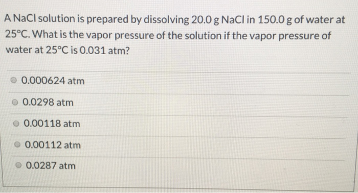 A NaCl solution is prepared by dissolving 20.0 g NaCl | Chegg.com