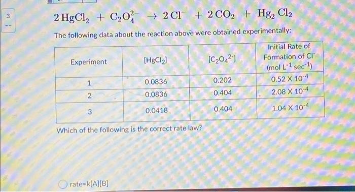 Solved 3 2 HgCl, + CO2 + 2Cl + 2 CO2 + Hg, Cl, The following | Chegg.com
