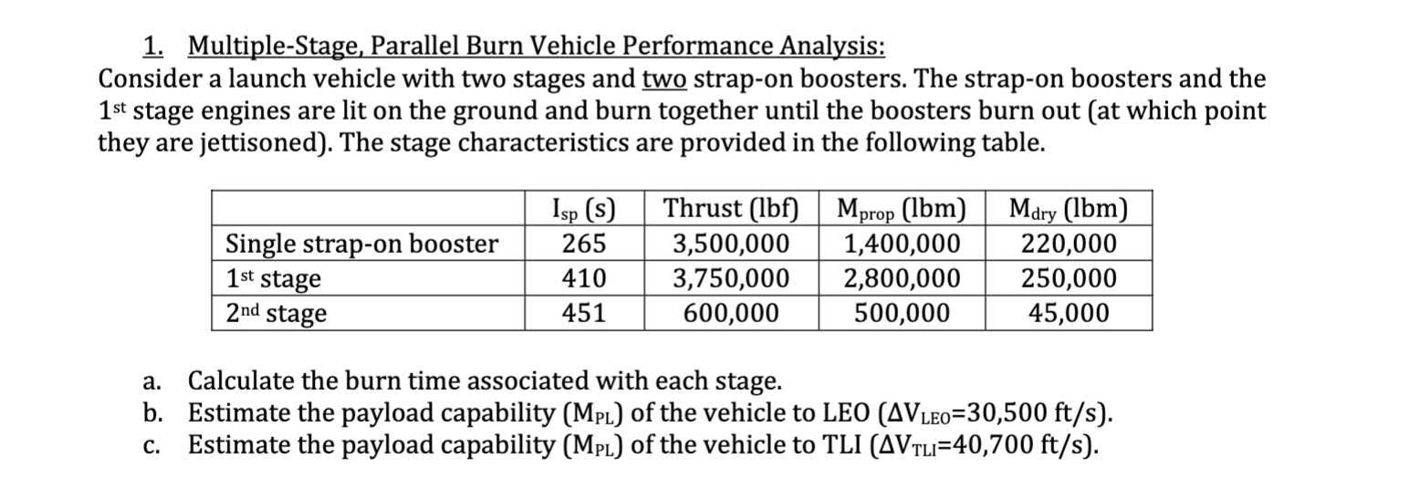 Solved Multiple-Stage, Parallel Burn Vehicle Performance | Chegg.com