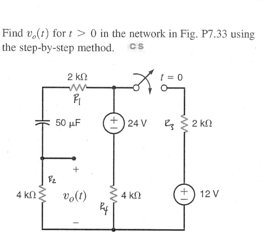 Solved Find vo(t) ﻿for t>0 ﻿in the network in Fig. P7.33 | Chegg.com