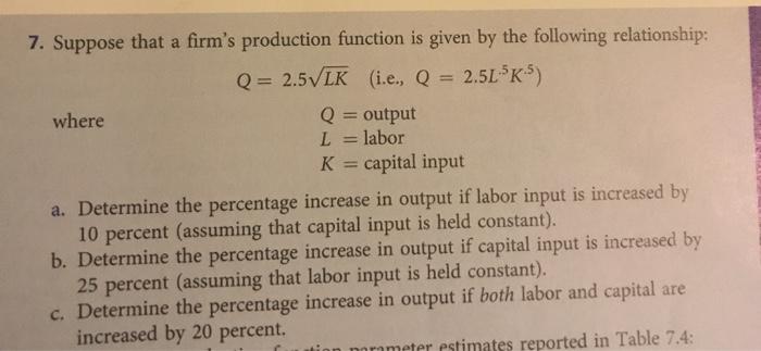 Solved 7. Suppose that a firm's production function is given | Chegg.com