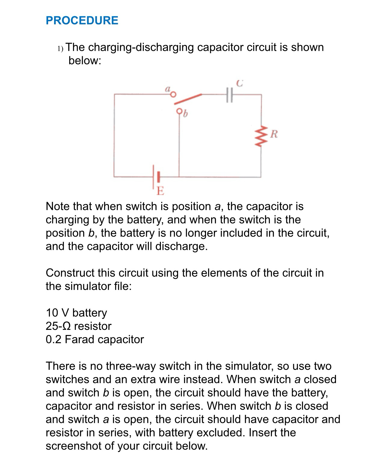 PROCEDUREThe charging-discharging capacitor circuit | Chegg.com