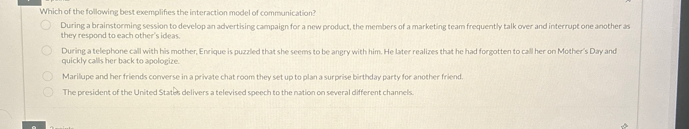 Solved Which of the following best exemplifies the | Chegg.com