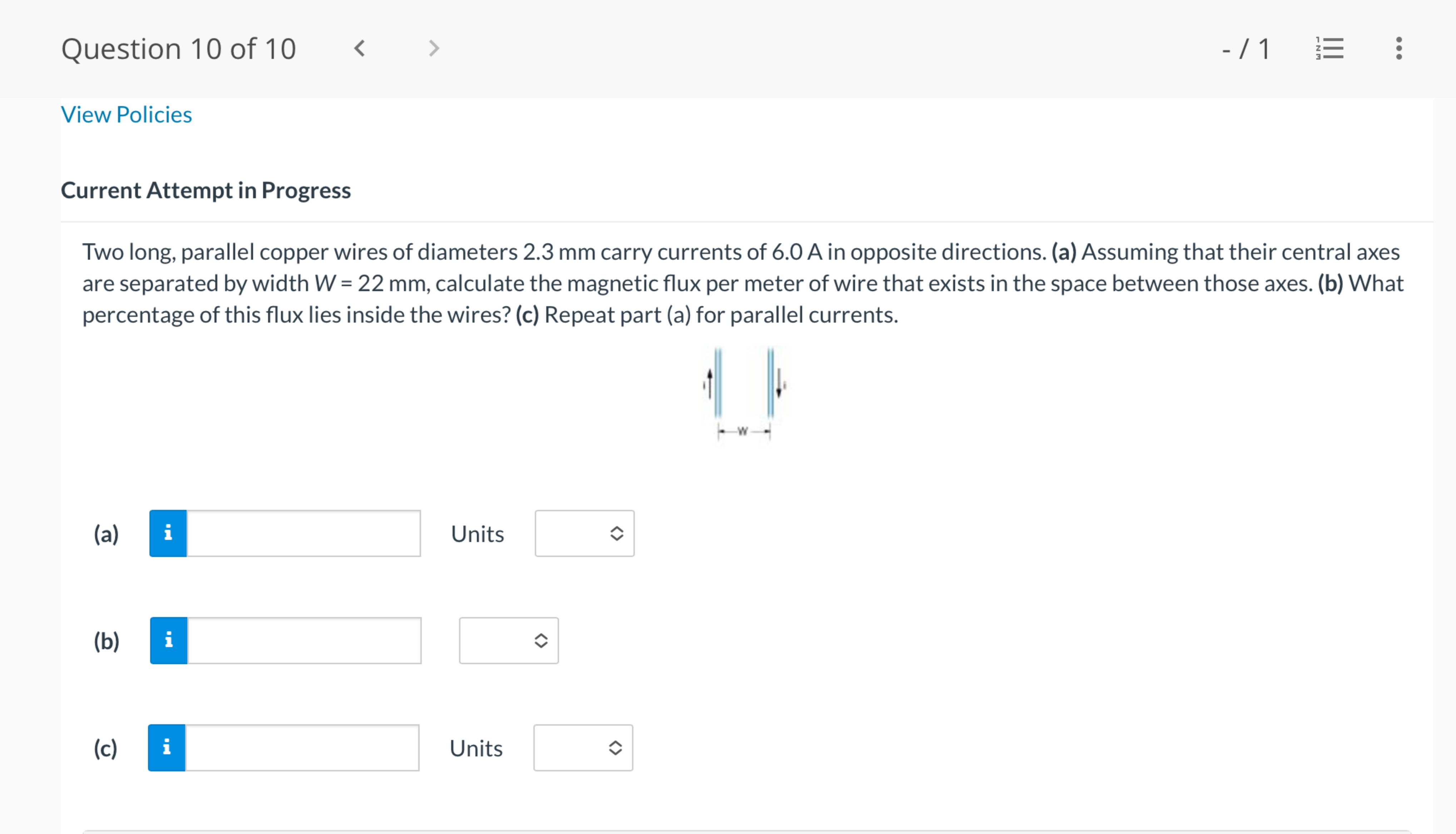 Solved Current Attempt in ProgressTwo long, parallel copper | Chegg.com