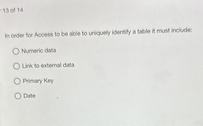 Solved In order for Access to be able to uniquely identify a | Chegg.com