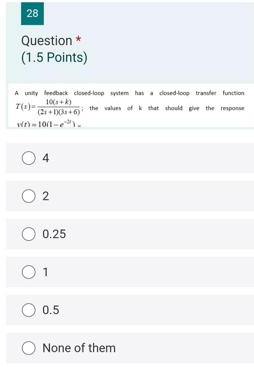 Solved 28 Question * (1.5 Points) a A unity feedback | Chegg.com