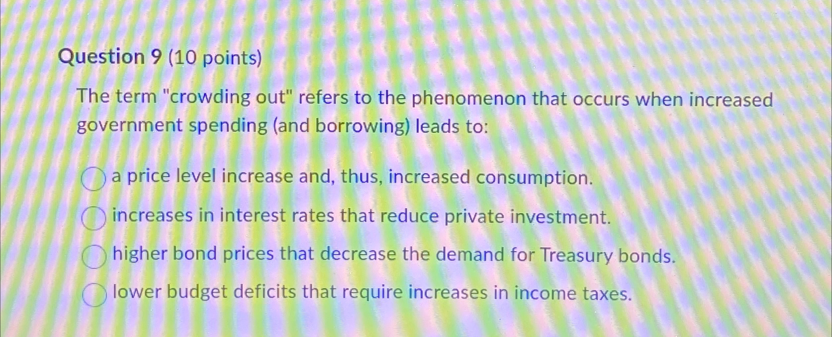 Solved Question 9 (10 ﻿points)The term "crowding out" refers | Chegg.com